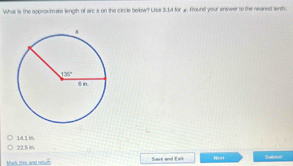 Solved: What is the approximate length of arc s on the circle below ...