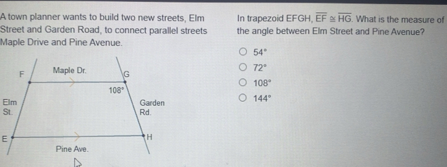 Solved: A town planner wants to build two new streets, Elm In trapezoid ...