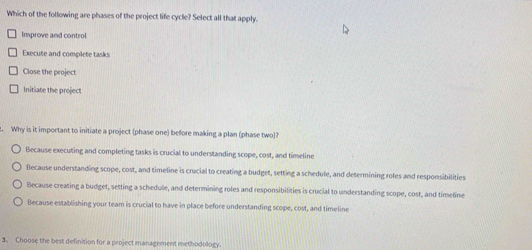 Solved: Which of the following are phases of the project life cycle ...