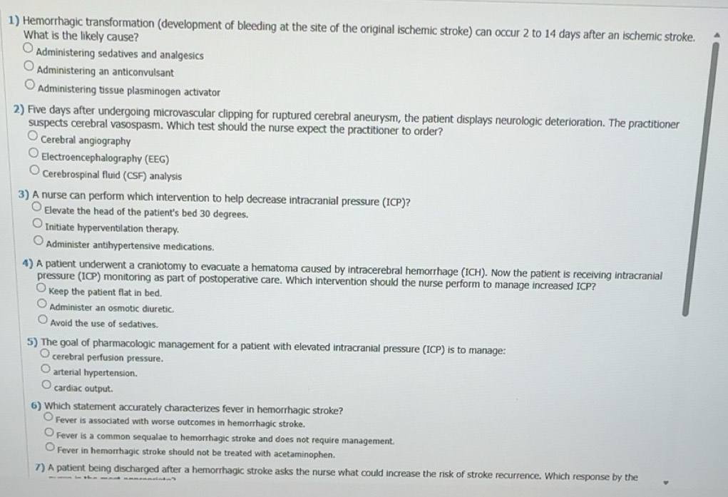 Solved: Hemorrhagic transformation (development of bleeding at the site ...