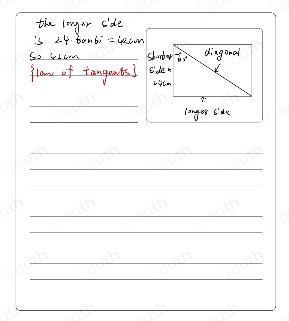 Nalutas:The shorter side of a rectangle is 1 24 cm long. It forms a 60 ...