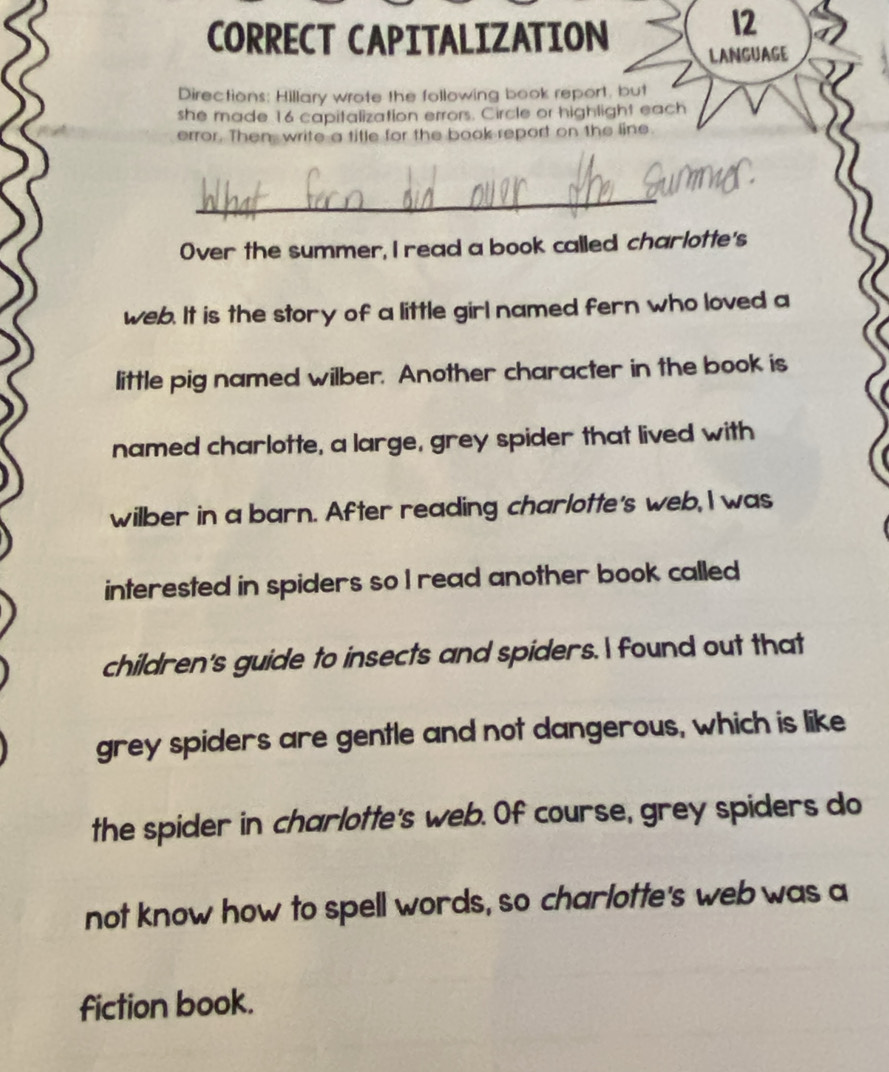 Solved: CORRECT CAPITALIZATION 12 LANGUAGE Directions: Hillary wrote ...