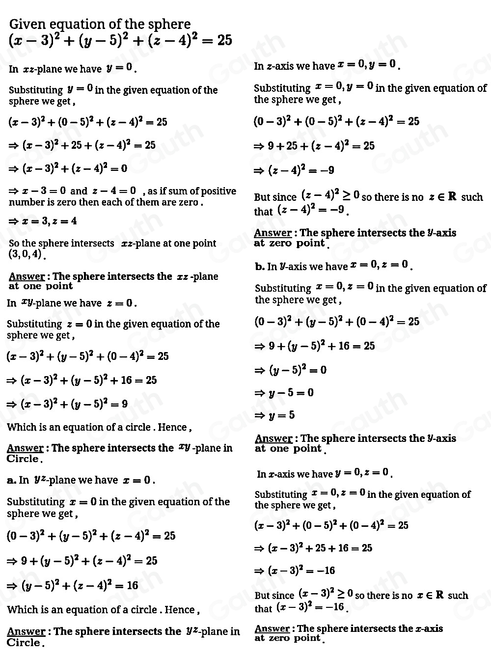 Solved: Consider the sphere (x-3)^2+(y-5)^2+(z-4)^2=25 (a) Does the ...