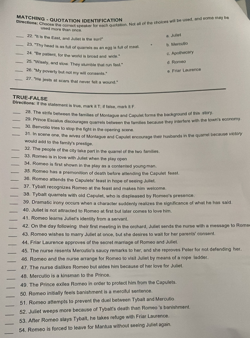 Solved: MATCHING - QUOTATION IDENTIFICATION Directions: Choose the ...