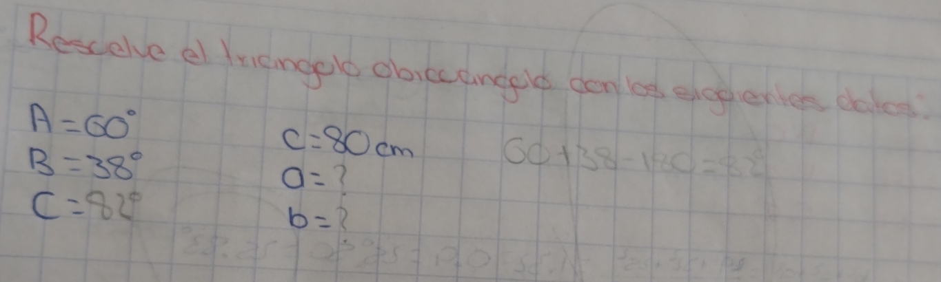 Resuelto:Rescelve el frengele obiccangold denlod eiephenies dales A=60 ...