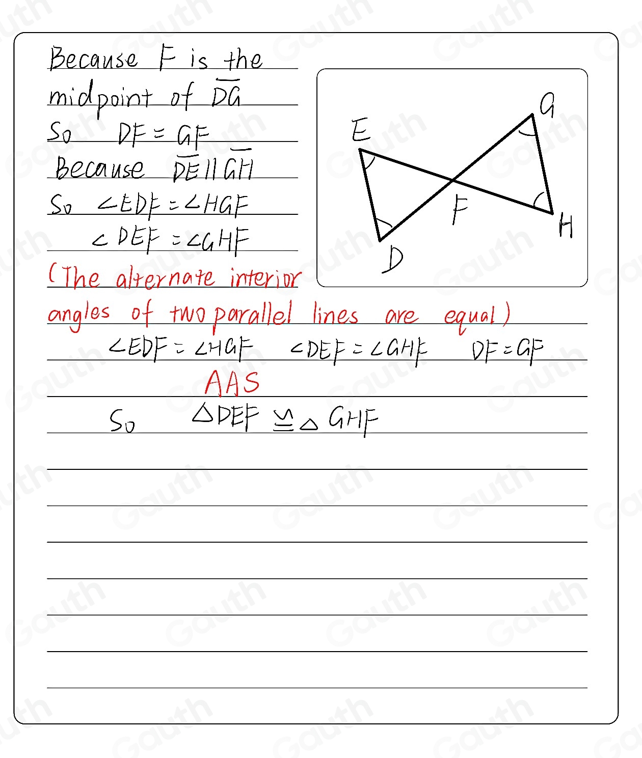 Solved: Use the given information to prove that DEF≌ GHF, Given: F is the midpoint of overlin [Math]