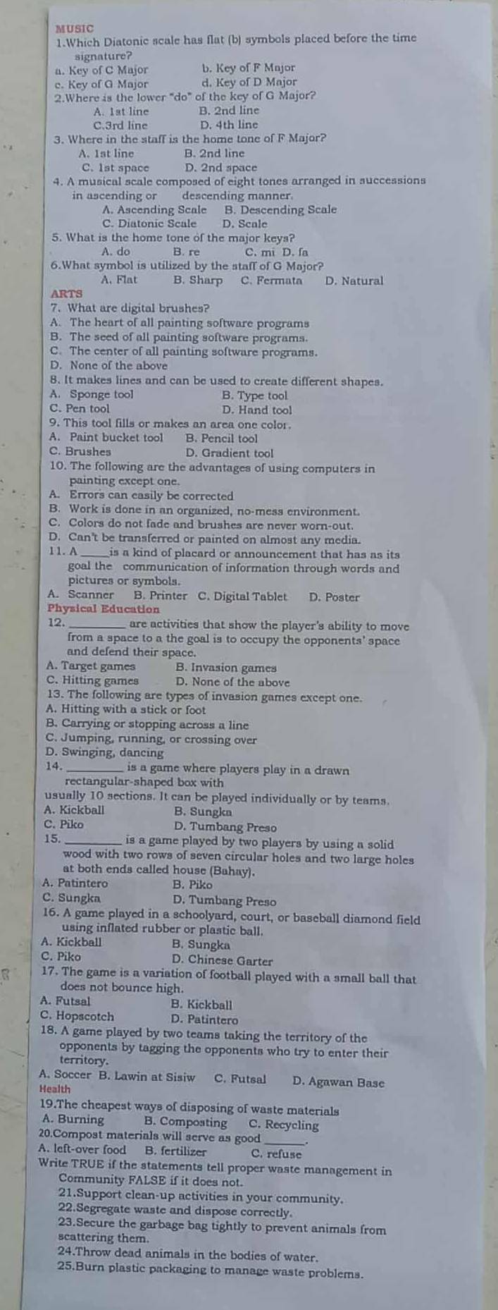 Solved: MUSIC 1.Which Diatonic scale has flat (b) symbols placed before the time signature? a ...