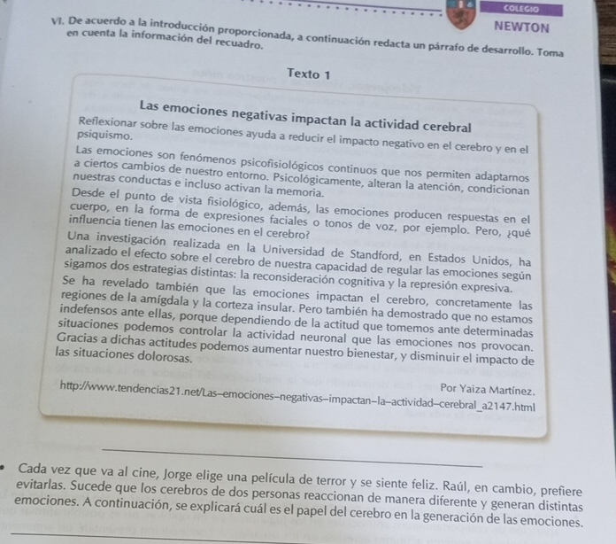 Resuelto:COLEGIO NEWTON VI. De acuerdo a la introducción proporcionada ...