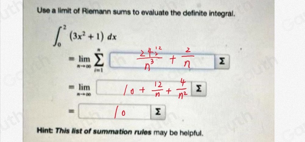 Solved: Use a limit of Riemann sums to evaluate the definite integral ...