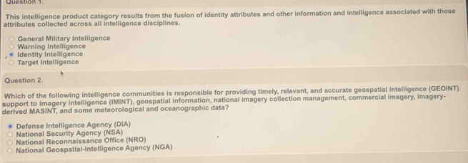 Solved: This intelligence product category results from the fusion of ...