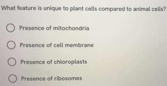 Solved: What feature is unique to plant cells compared to animal cells ...