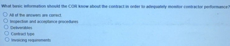 Solved: What basic information should the COR know about the contract ...