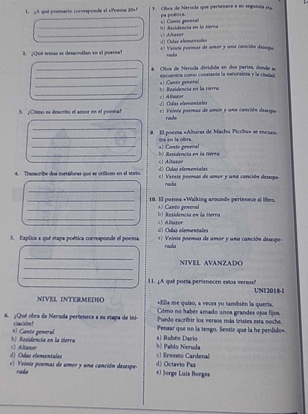Resuelto:4A qué poemario corresponde el «Poema 20 7. Obra de Neruda que ...