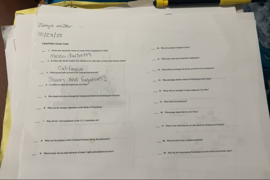 Solved: CHAPTER 4 Study Guide _18. Who led an sttack on Harper's Forry ...