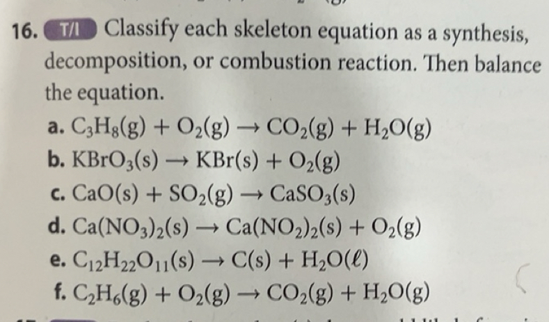 Solved: CTD Classify each skeleton equation as a synthesis ...