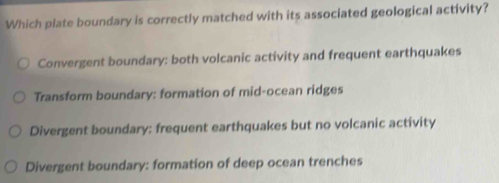 Solved: Which plate boundary is correctly matched with its associated ...