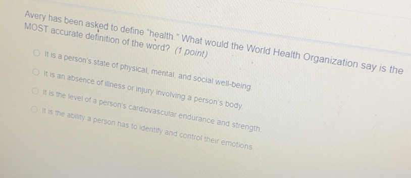 Solved: MOST accurate definition of the word? (1 point) Avery has been ...