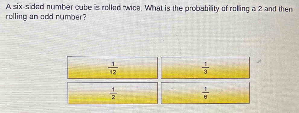 Solved: A six-sided number cube is rolled twice. What is the ...
