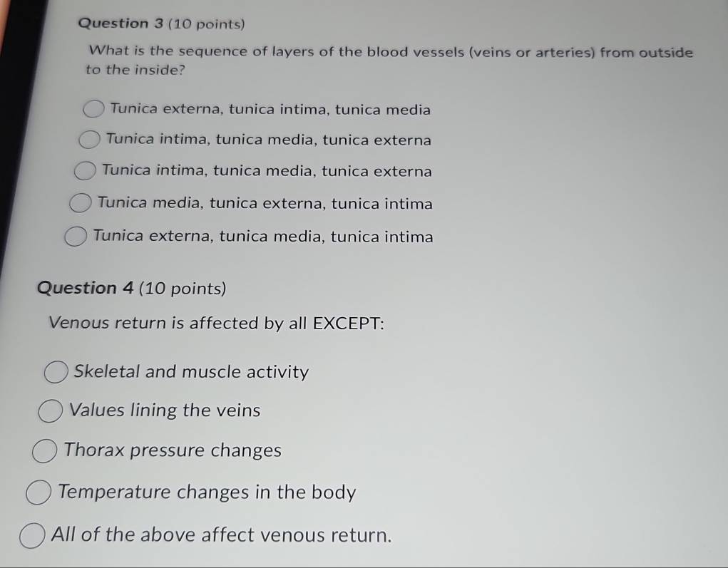 Solved: What is the sequence of layers of the blood vessels (veins or arteries) from outside to ...