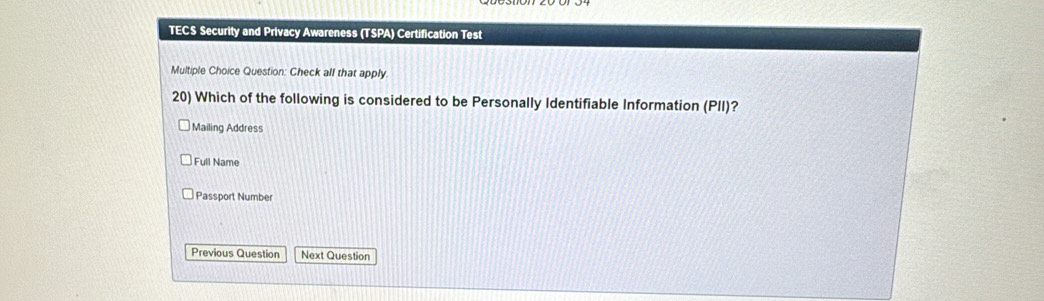 Solved: TECS Security and Privacy Awareness (TSPA) Certification Test ...