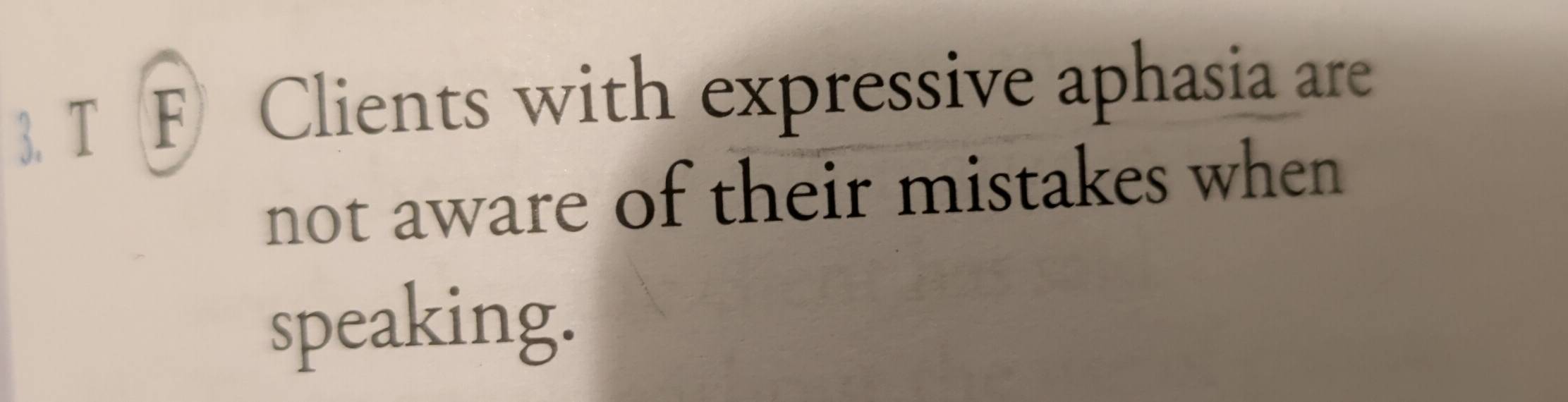 Solved: Clients with expressive aphasia are not aware of their mistakes ...