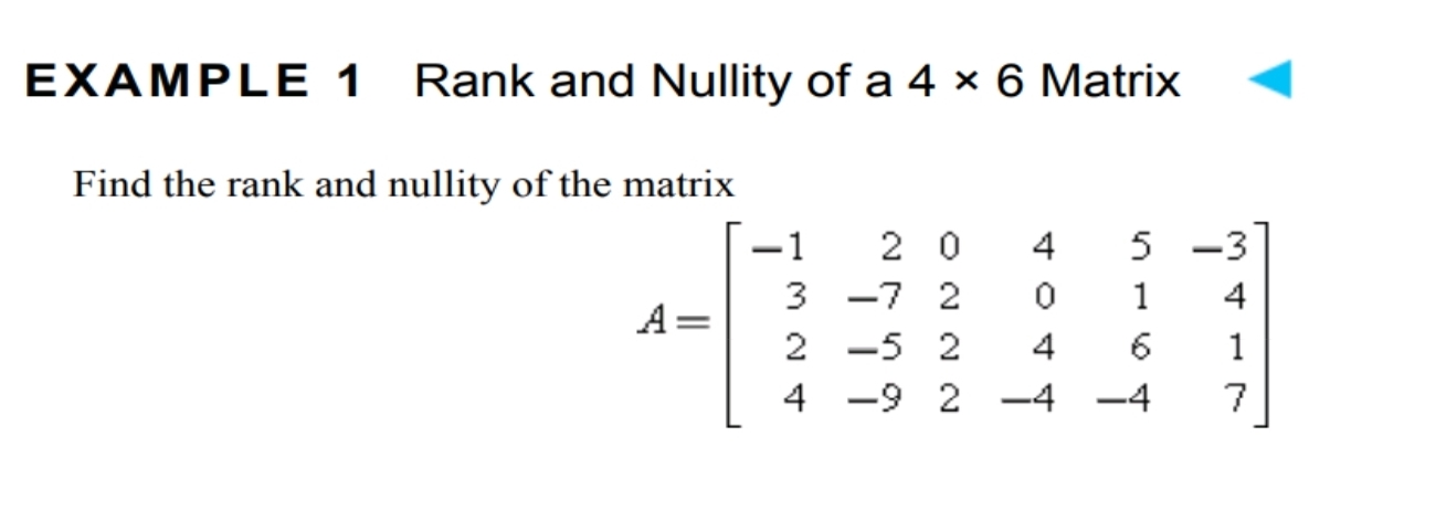 Solved: EXAMPLE 1 Rank and Nullity of a 4* 6 Matrix Find the rank and ...