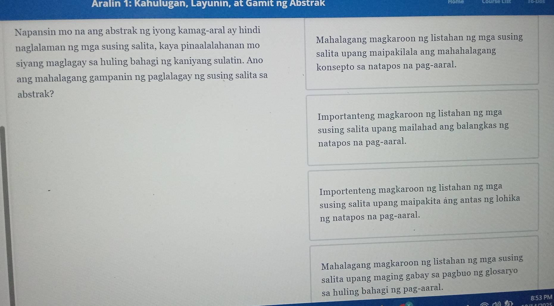 Solved: Aralin 1: Kahulugan, Layunin, at Gamit ng Abstrak Napansin mo ...