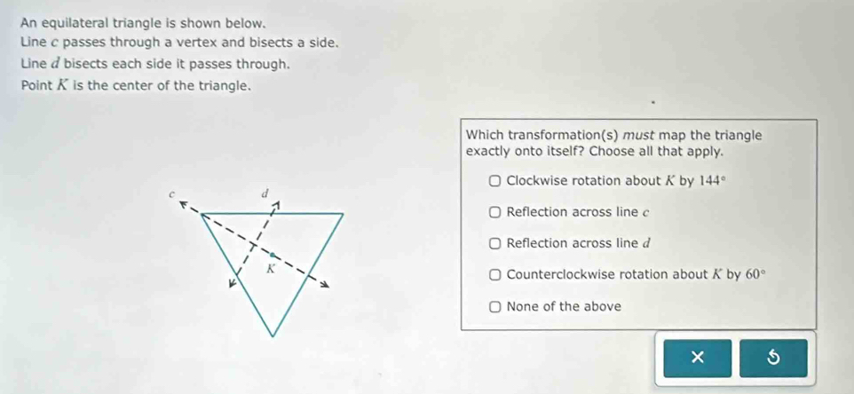 Solved: An equilateral triangle is shown below. Line c passes through a ...