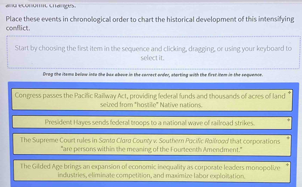 Solved: and economic changes. Place these events in chronological order ...