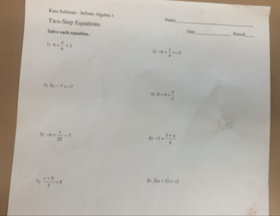 Solved: Kuta Software - Infinite Algebea 1 Name Two-Step Equations ...