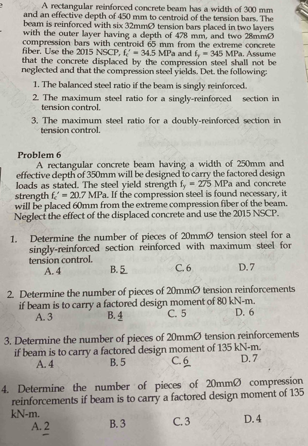 Solved: A rectangular reinforced concrete beam has a width of 300 mm ...