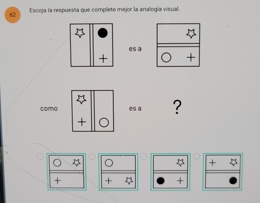 Resuelto:Escoja la respuesta que complete mejor la analogía visual. es ...