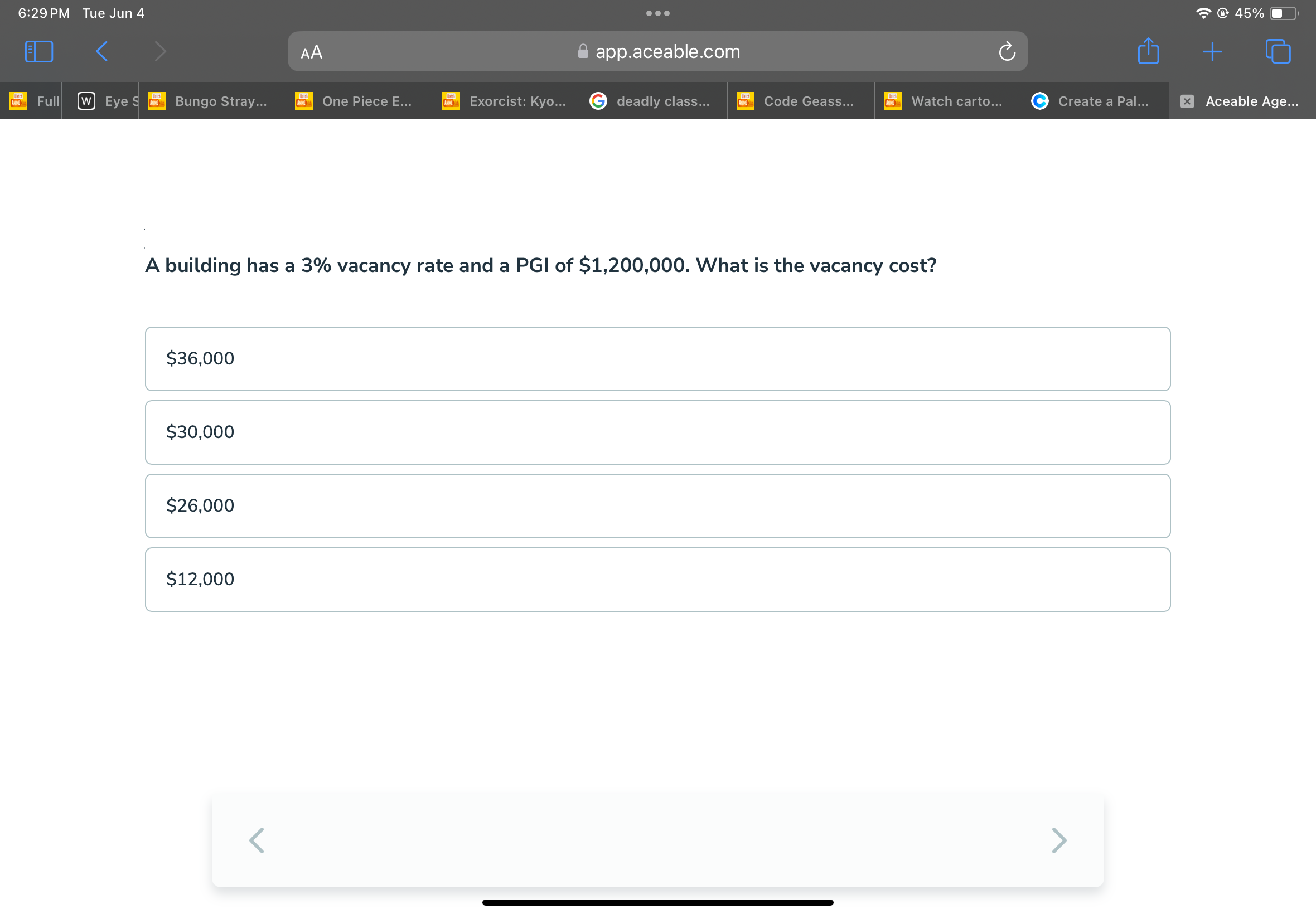 Solved: 6:29 PM Tue Jun 4 .. 5% AA app.aceable.com Full Eye S Bungo ...