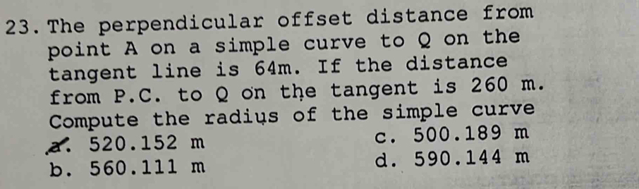 Solved: The perpendicular offset distance from point A on a simple ...
