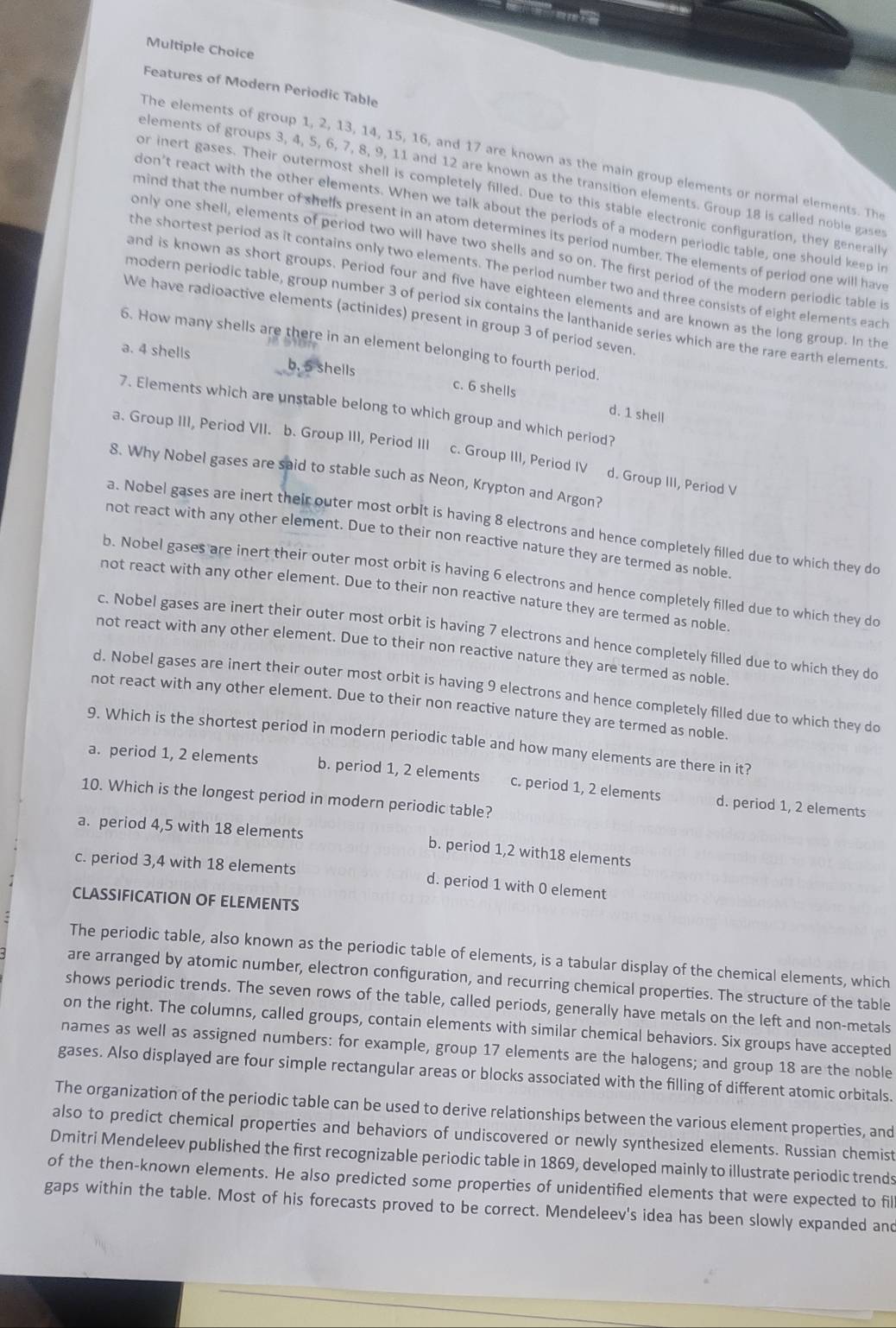 Solved: Features of Modern Periodic Table The elements of group 1, 2 ...