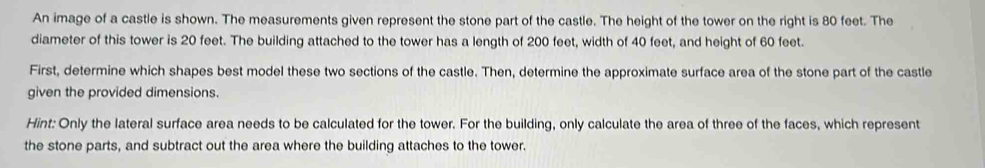 Solved: An image of a castle is shown. The measurements given represent ...