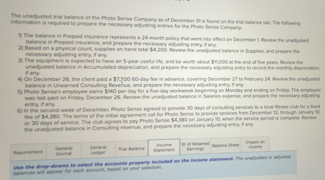 Solved: The unadjusted trial balance of the Photo Sense Company as of ...