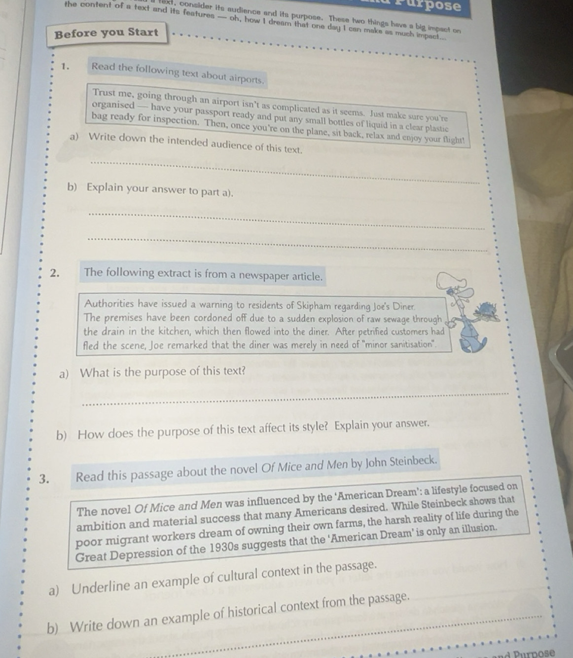 Solved: Prurpose text, consider its audience and its purpose. These two ...