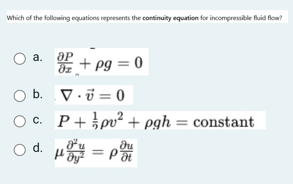 Solved: Which of the following equations represents the continuity ...