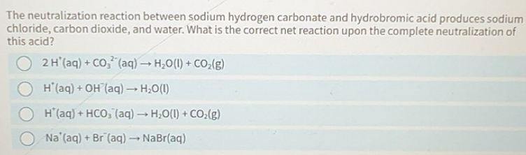 Solved: The neutralization reaction between sodium hydrogen carbonate ...