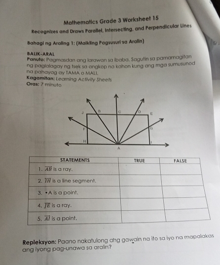 Solved: Mathematics Grade 3 Worksheet 15 Recognizes and Draws Parallel ...