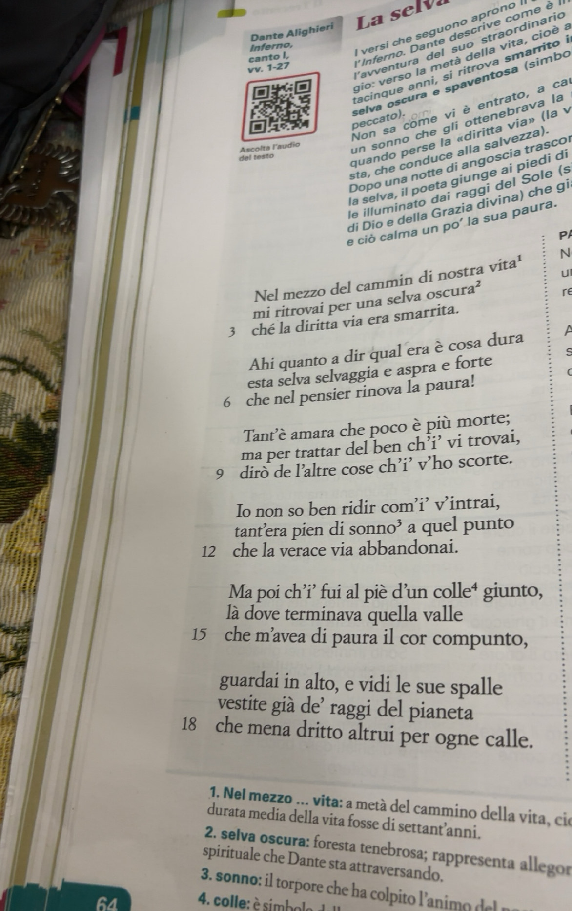 Risolto:Dante Alighieri La selva I versi che seguono aprono I l ...