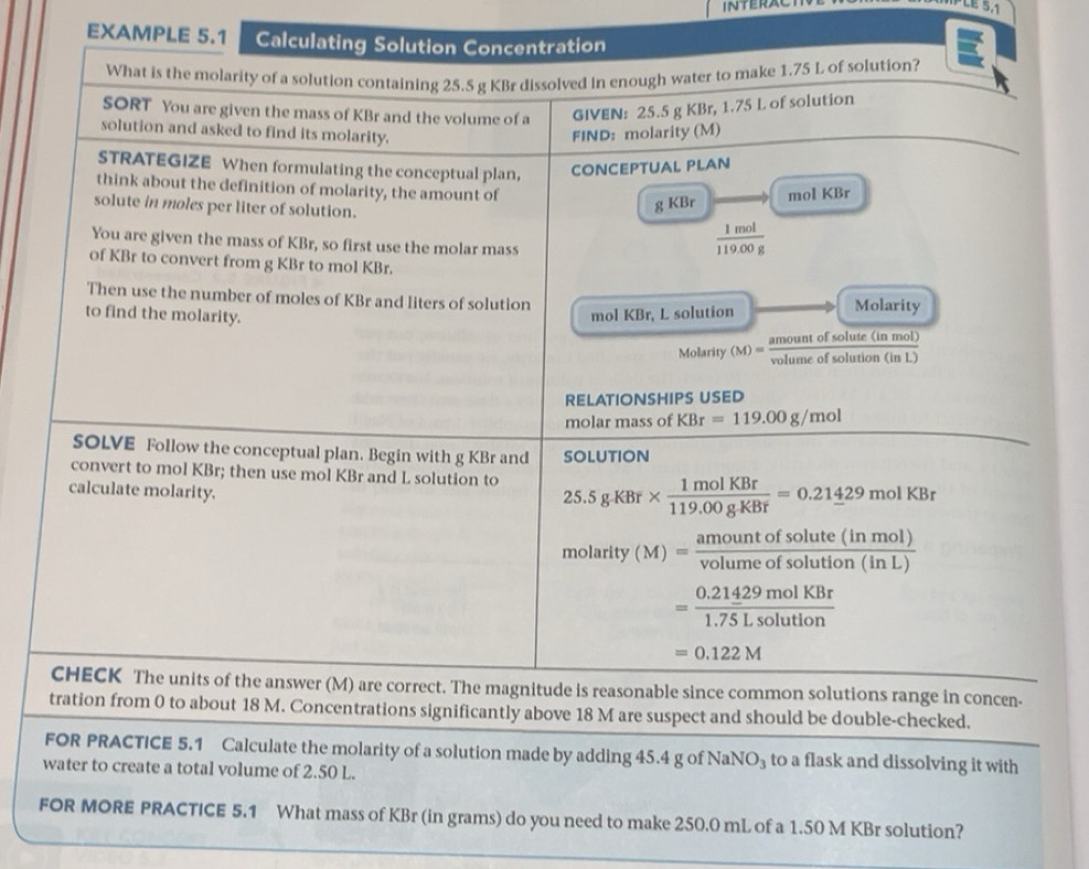 Solved: INTERACT LE S.1 EXAMPLE 5.1 Calculating Solution Concentration What is the molarity of a ...
