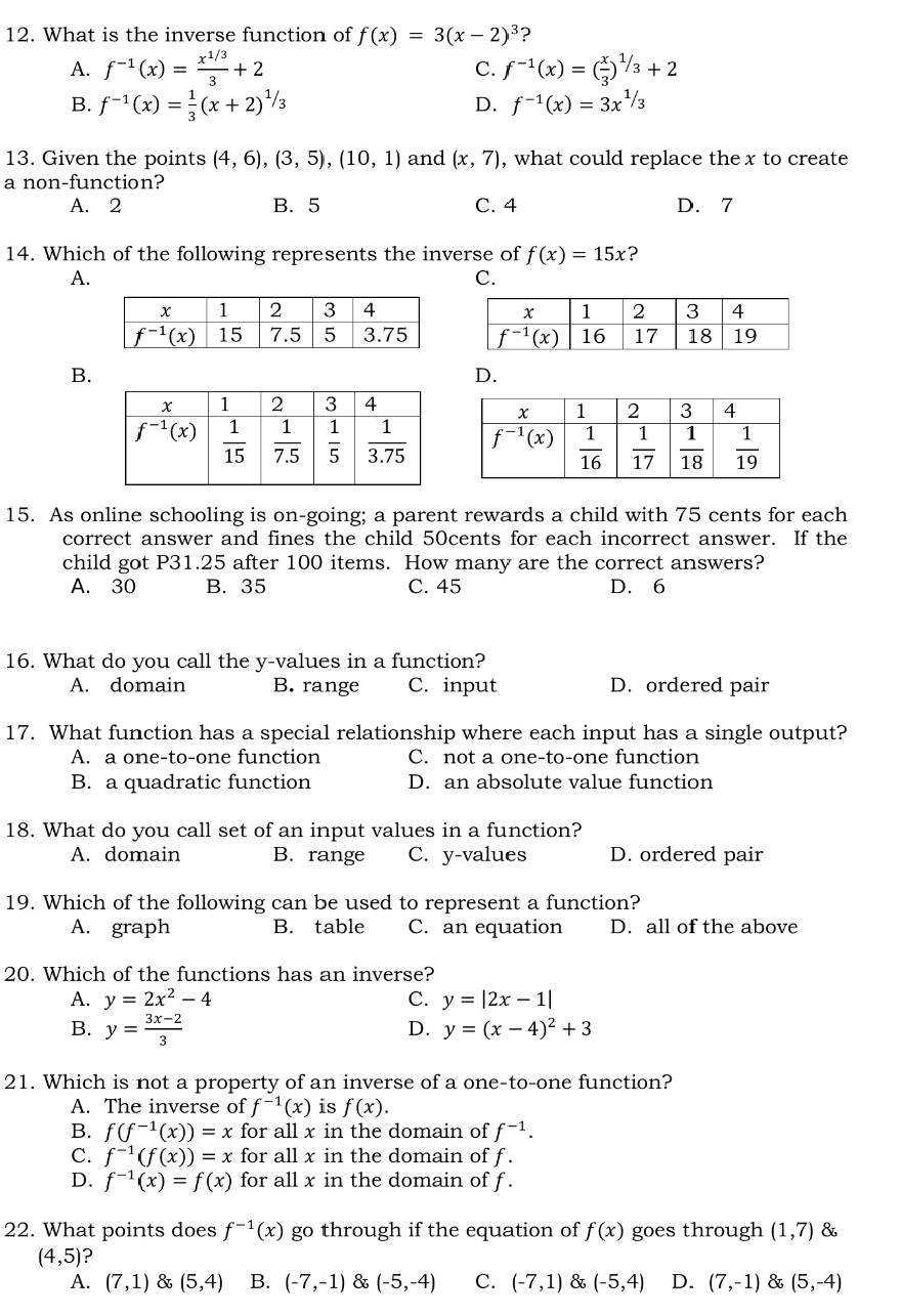 Solved: What is the inverse function of f(x)=3(x-2)^3 ? A. f^(-1)(x ...