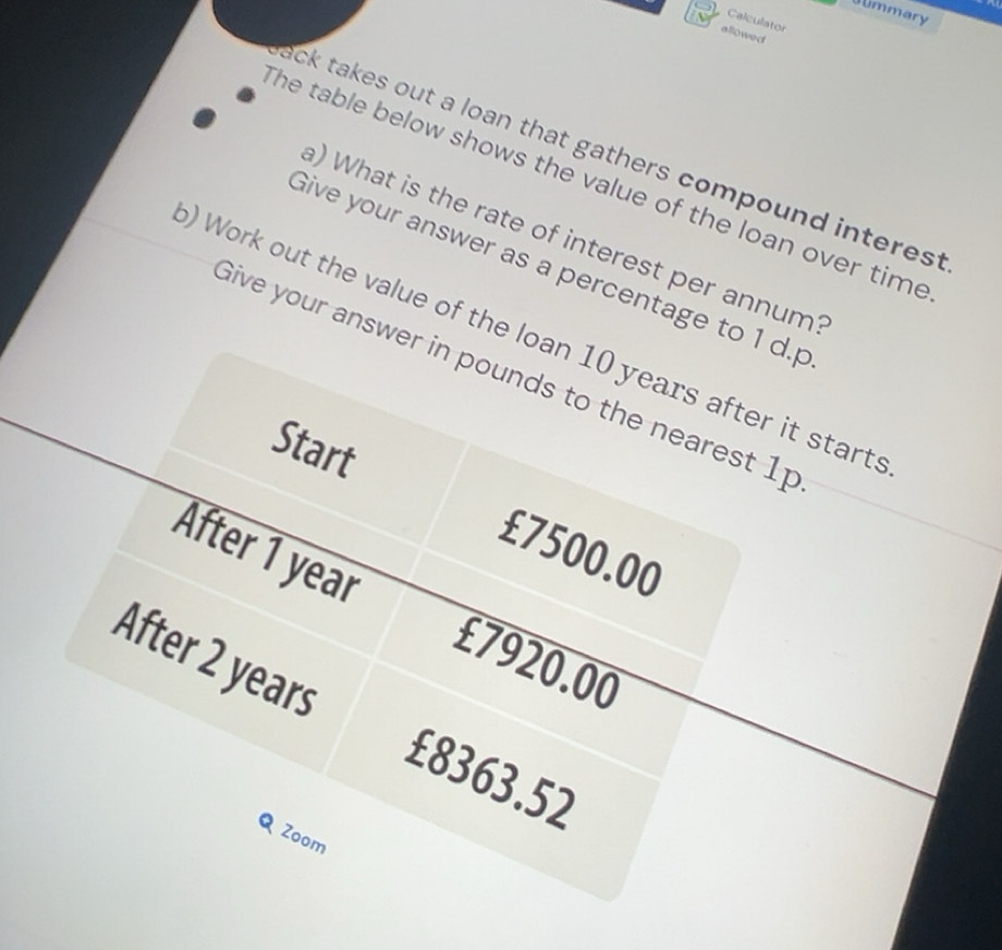 Résolu :Ulimmary Calculator allowed ack takes out a loan that gathers ...
