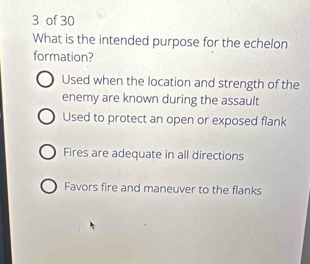 Solved: of 30 What is the intended purpose for the echelon formation ...