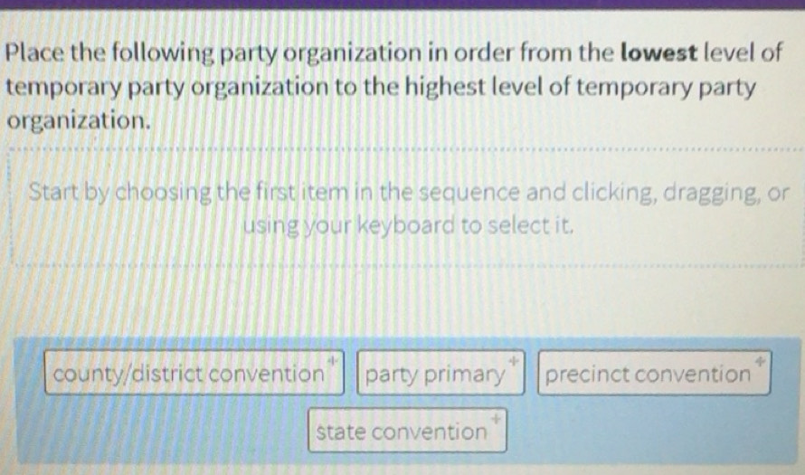 Solved: Place the following party organization in order from the lowest ...