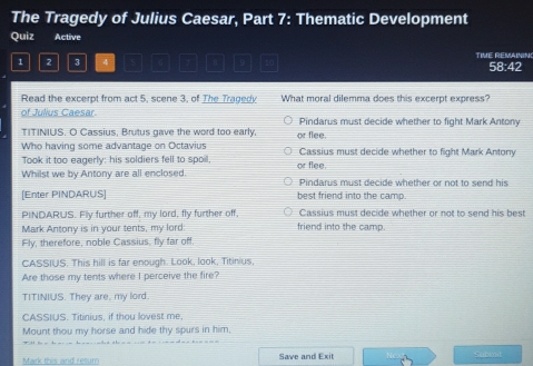 Solved: The Tragedy of Julius Caesar, Part 7: Thematic Development Quiz ...