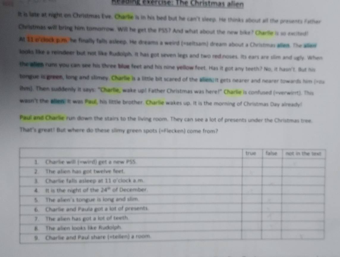 Gelöst:Reading exercise: The Christmas alien It is late at night on ...