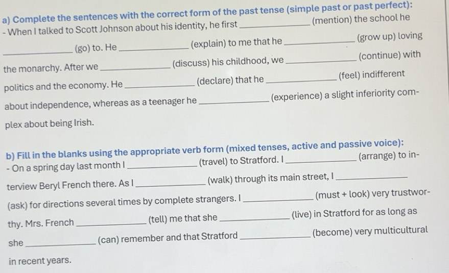 Gelöst:Complete the sentences with the correct form of the past tense ...